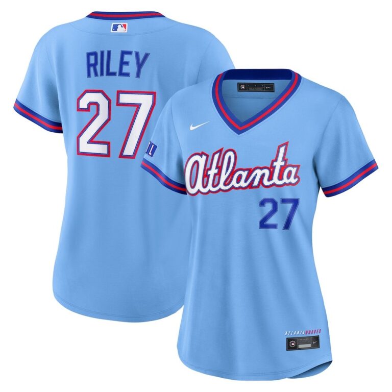 Women’s Atlanta Braves #27 Austin Riley Nike Powder Blue 2026 City ...